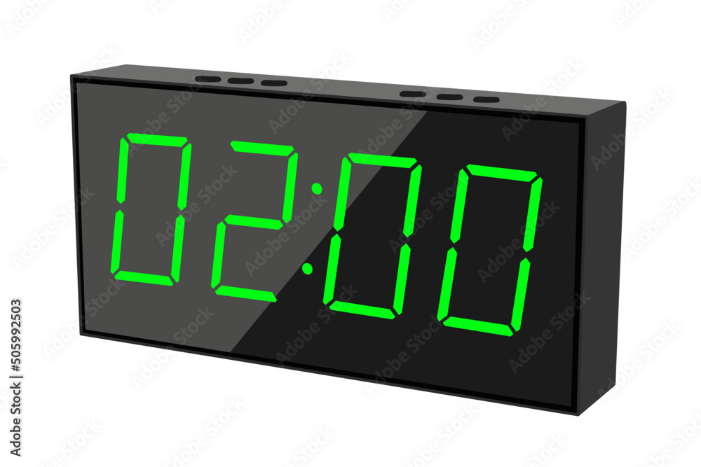 Vector flat illustration of a digital clock displaying 02.00 ...