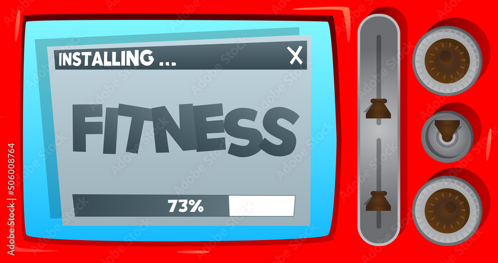 Cartoon Computer With the word Fitness. Message of a screen displaying ...