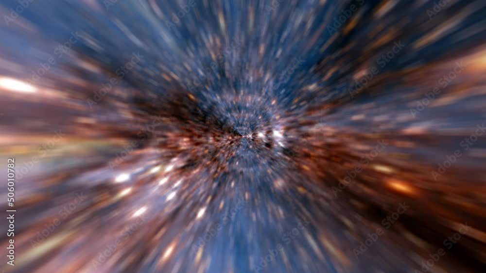 Abstract dark glow blue with glow particles hyperspace tunnel through ...