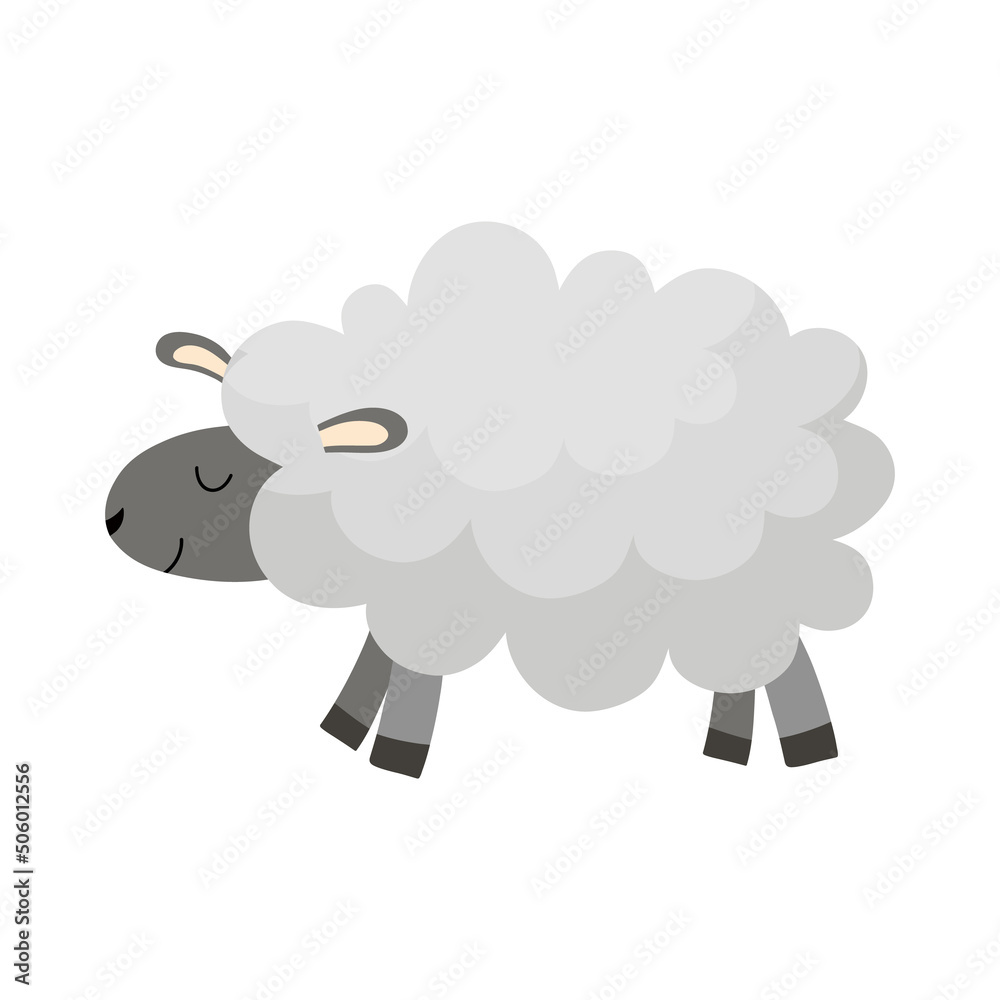 Cute grey sheep isolated on white background. Vector cartoon ...