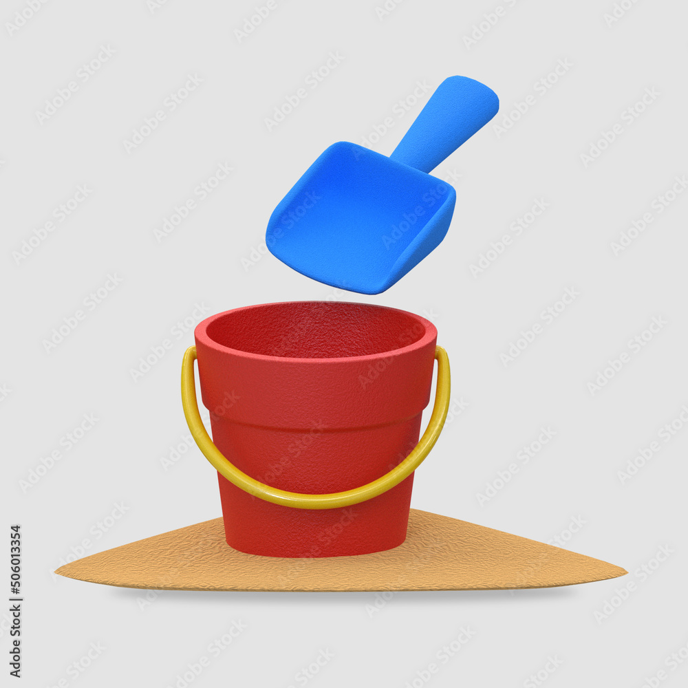 3d rendering - Sand bucket with shovel summer 3d icon Stock ...