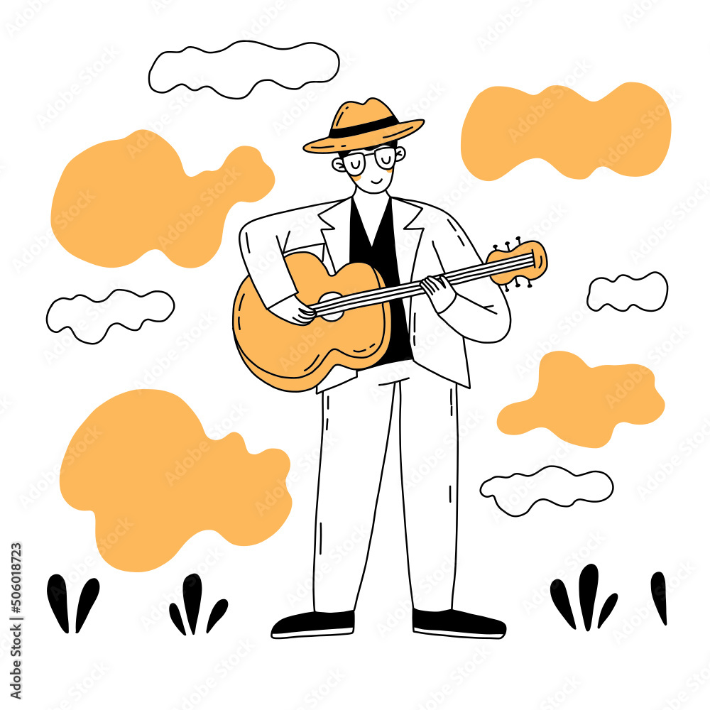 Music player doodle flat hand drawn illustration. Simple line vector ...