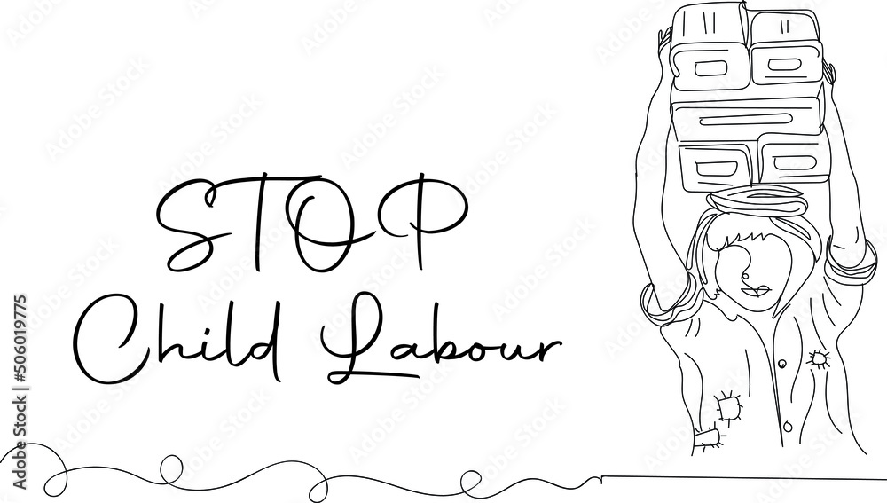 Stop Child Labour sketch, Stop Child labour illustration, Outline ...
