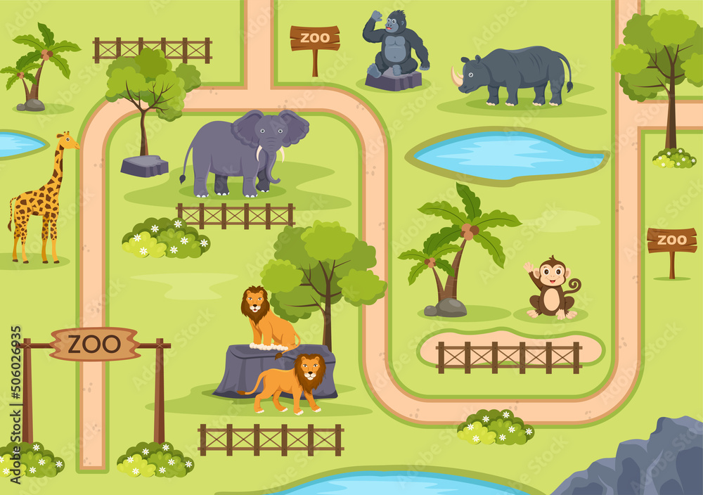 Zoo Map with Cage and Outdoor Park Entrance to Find Out Where the ...