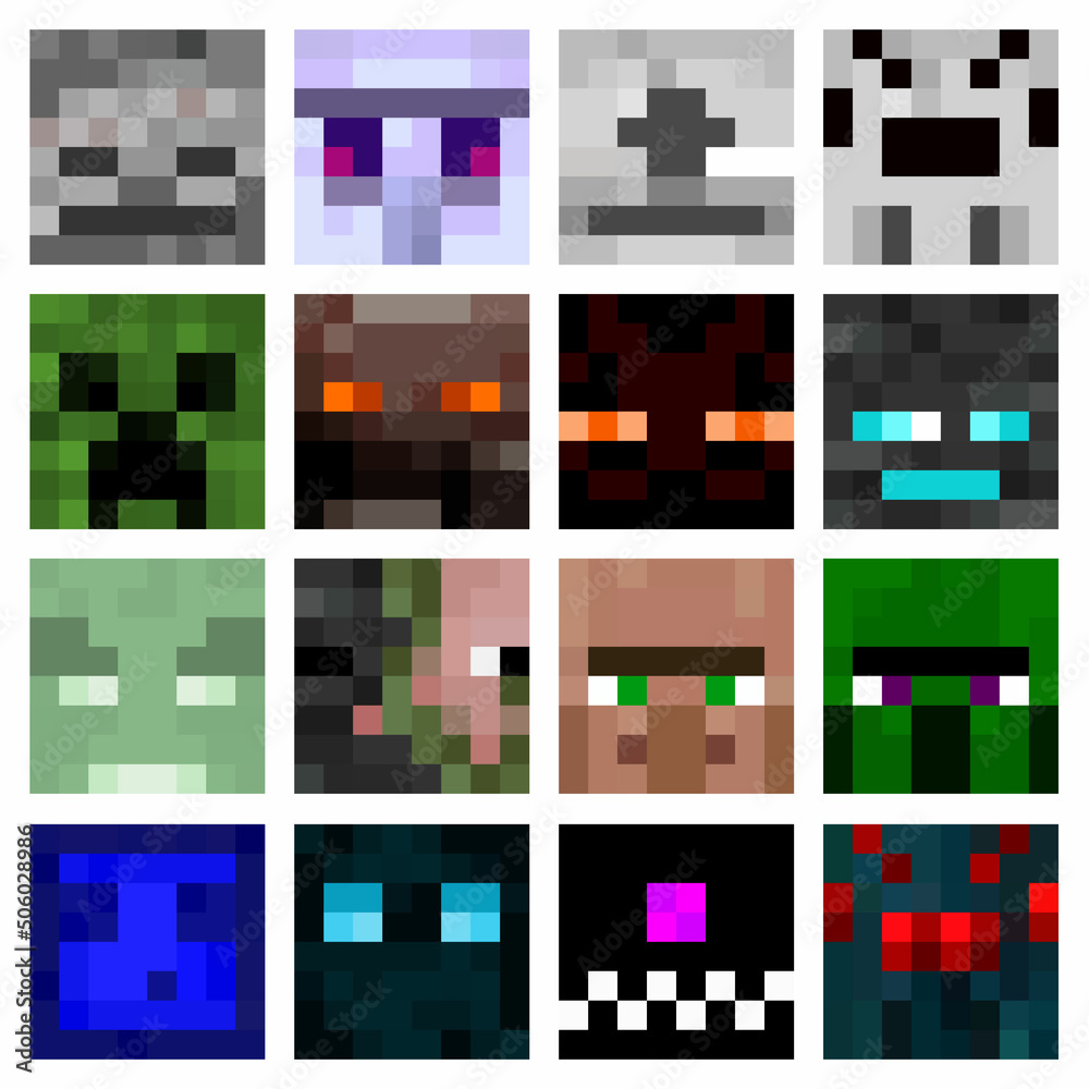 Large set of colored pixel masks isolated on white background. 8 bit ...