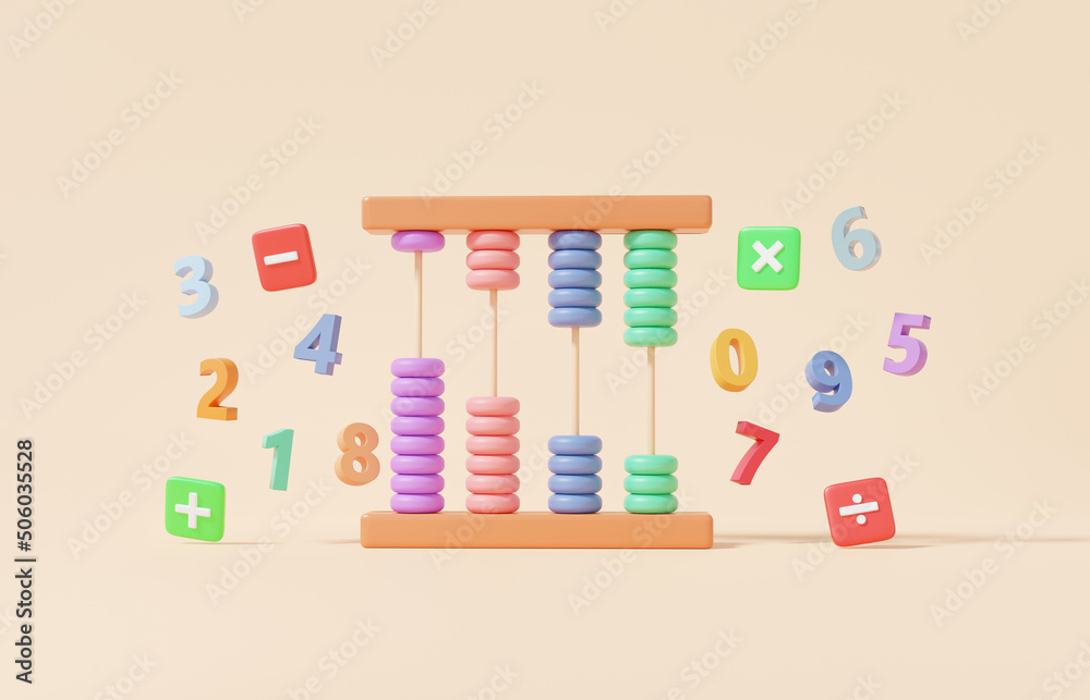 Abacus colorful with symbols math, plus, minus, multiplication, on ...