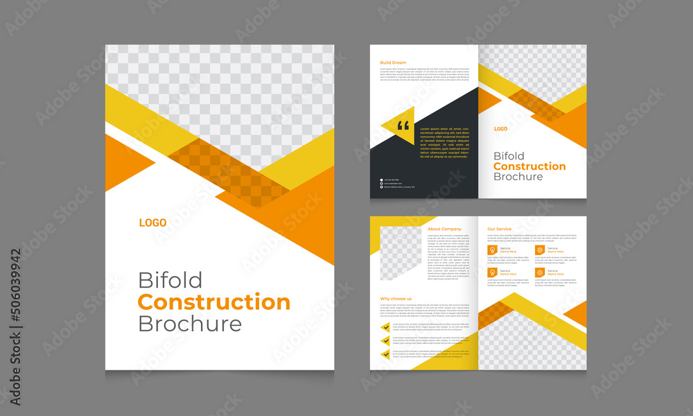 Business bifold construction brochure template with modern, minimal and ...