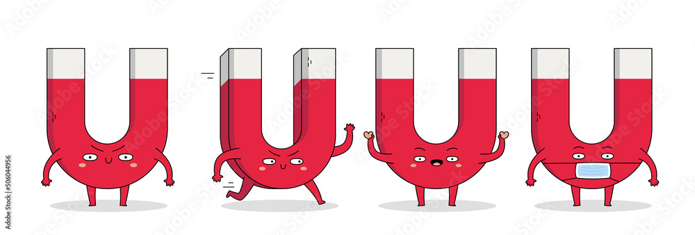 Cute magnet cartoon character set 1 of running, spreading love and ...