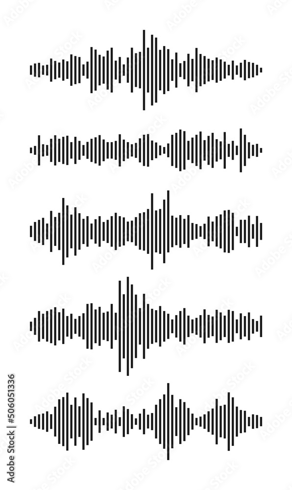 Black sound waves. Music audio frequency, voice line waveform ...