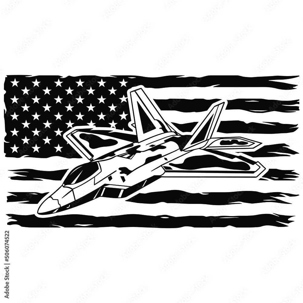 Jet fighter F-22, American flag F-22 Raptor Military Combat Aircraft ...