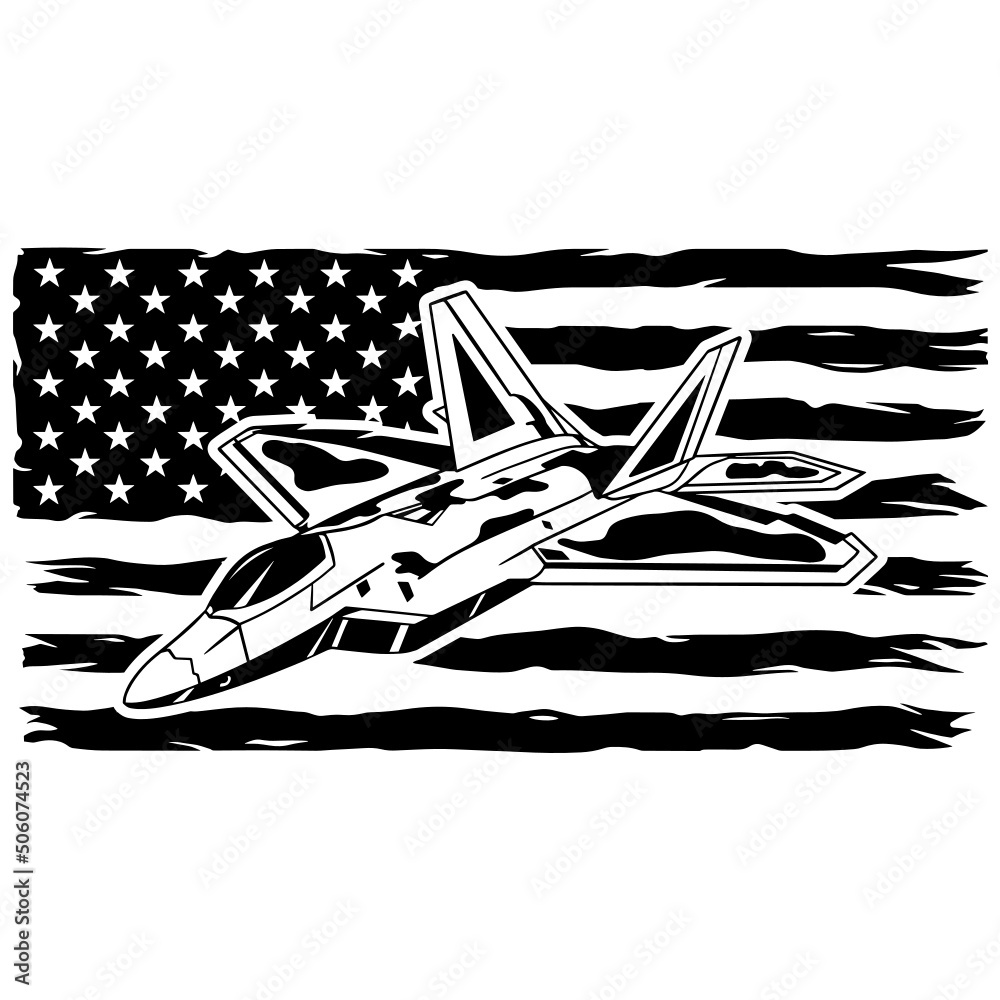 Jet fighter F-22, American flag F-22 Raptor Military Combat Aircraft ...