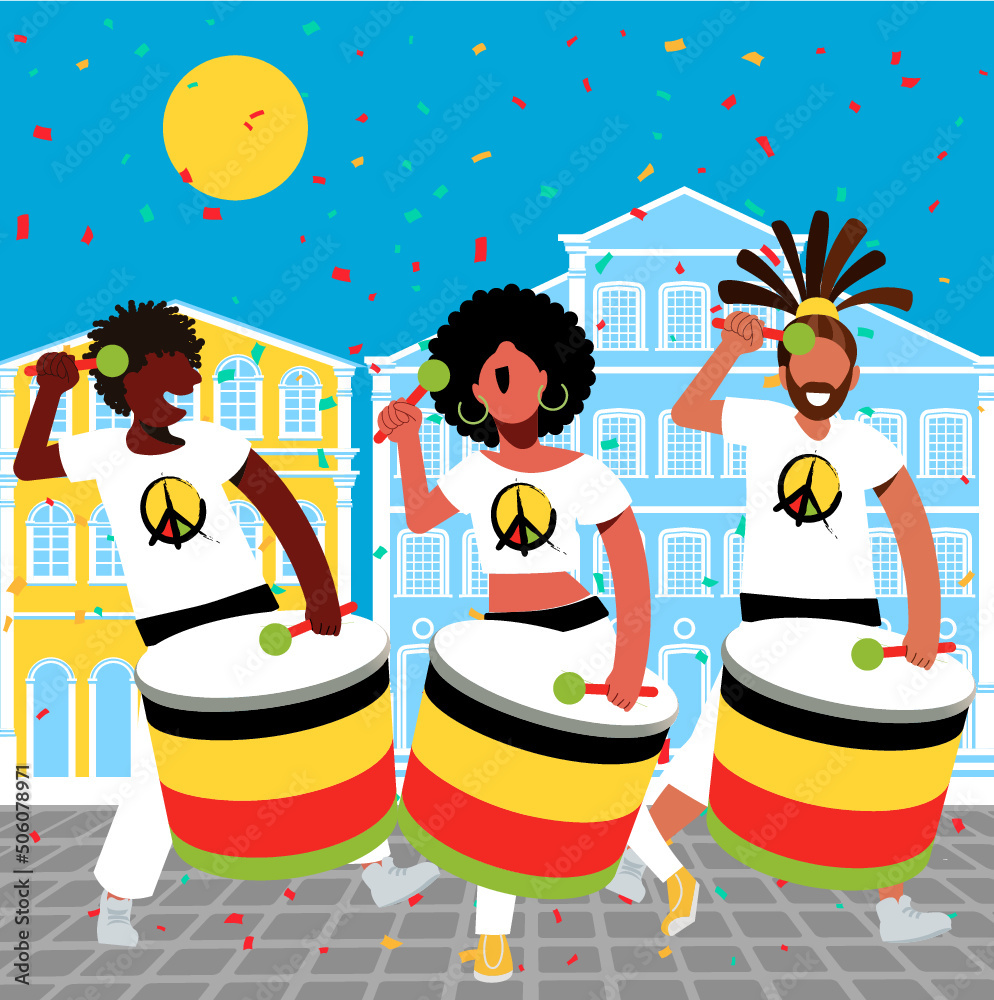 Vetor de percusionistas do olodum no carnaval do Pelourinho em Salvador ...