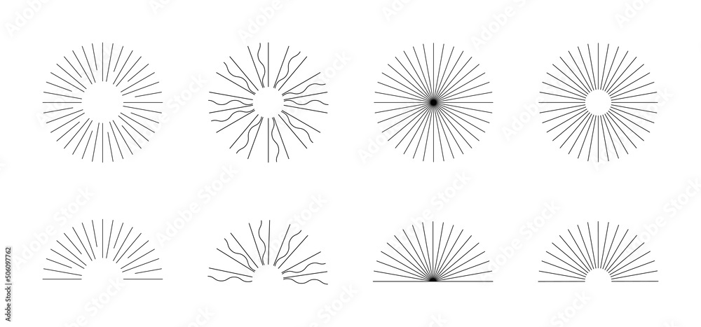 Sunburst collection. Sun vector illustration. Burst set. Hand drawing ...