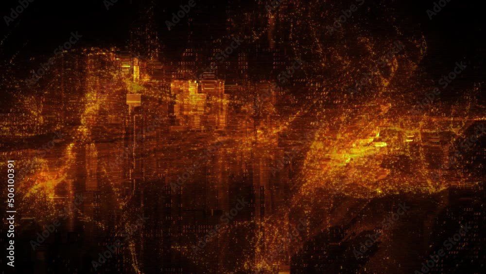 Golden and Orange abstract digital code. Concept 3D animation loop ...