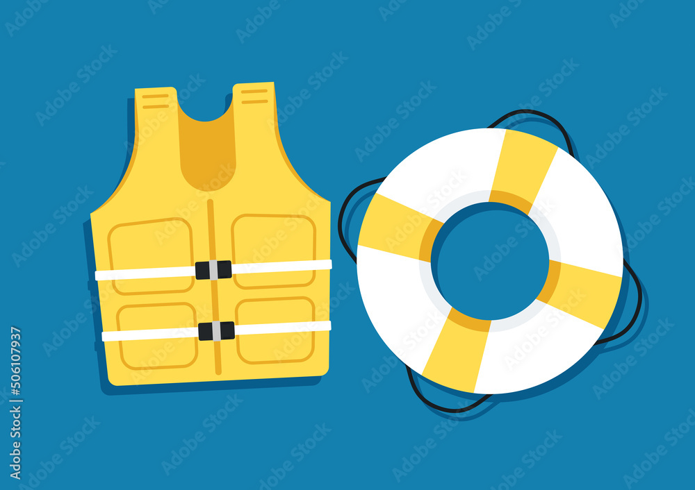 Lifebuoy and life Jacket cartoon vector. Vector flat style colored ...