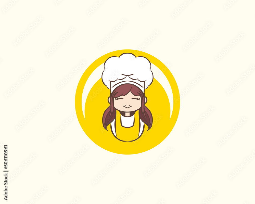 vector illustration of cartoon chef woman icon, for food store, food ...