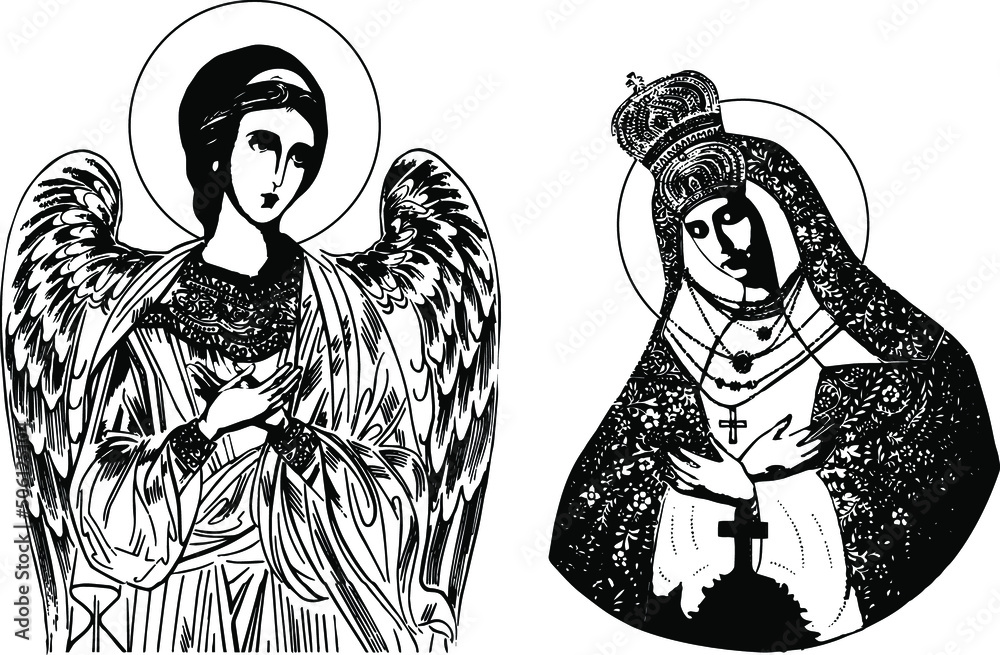 St. Virgin Maria and Angel- keeper. Illustration in Byzantine style ...