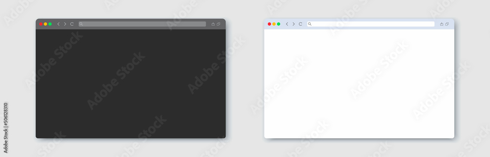 Browser window set in night and light mode theme. Window internet ...