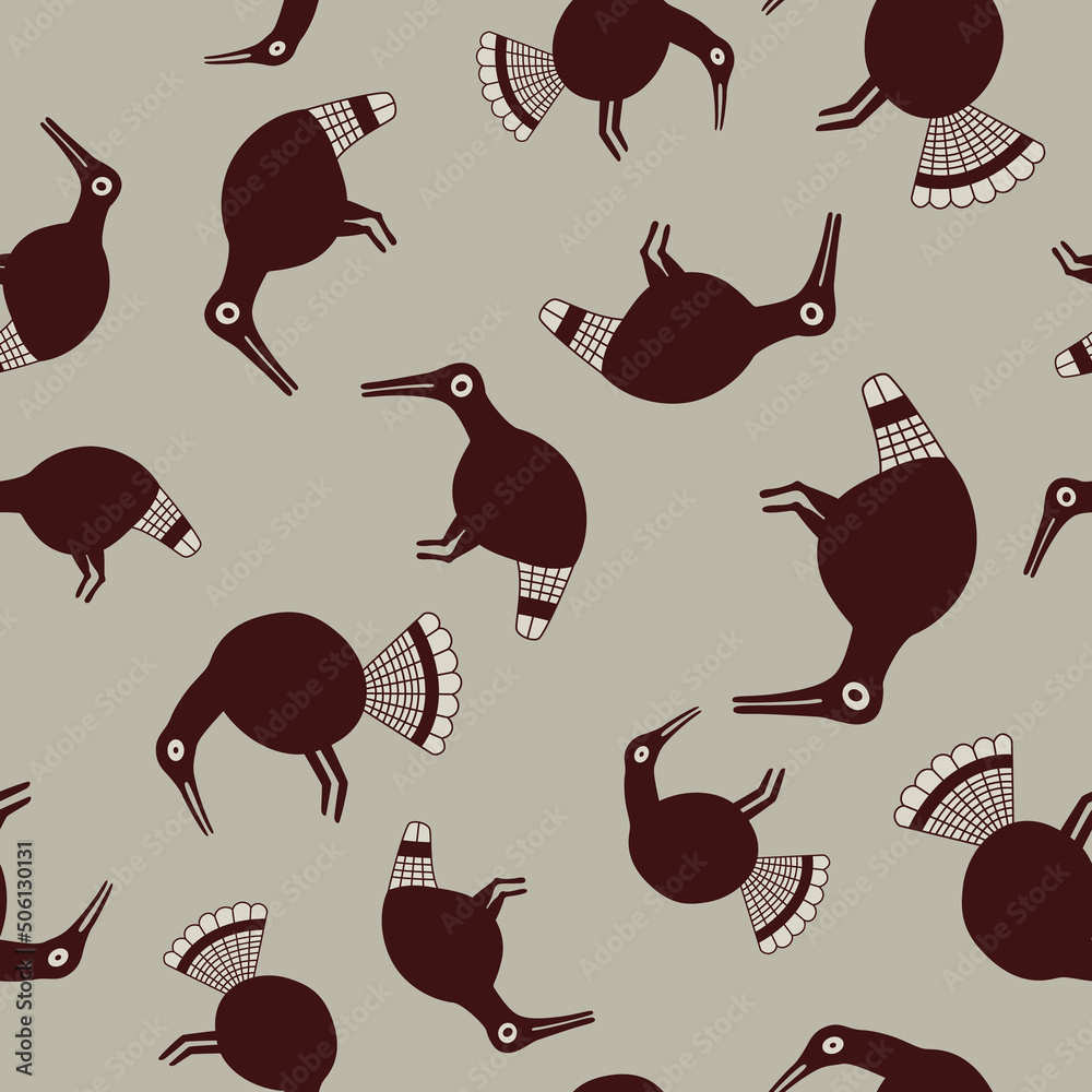 Seamless animal pattern with funny birds. Native American art of Pueblo ...