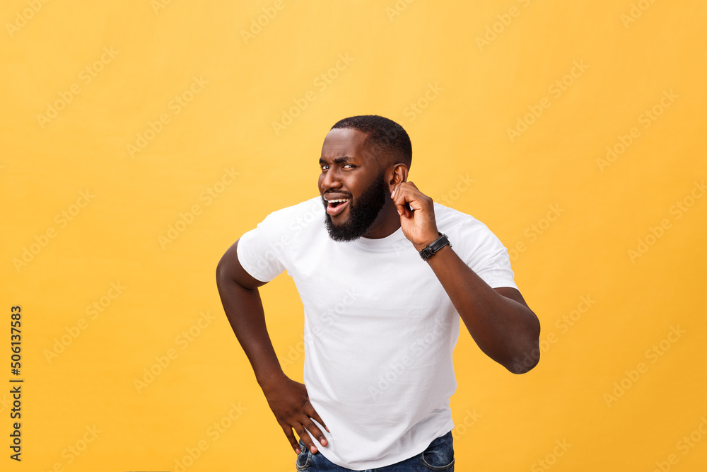 Headshot of goofy surprised bug-eyed young dark-skinned man student ...