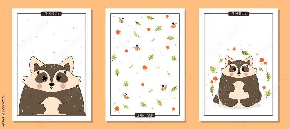 Set of flyers with cute woodland animals, set of postcards with forest ...