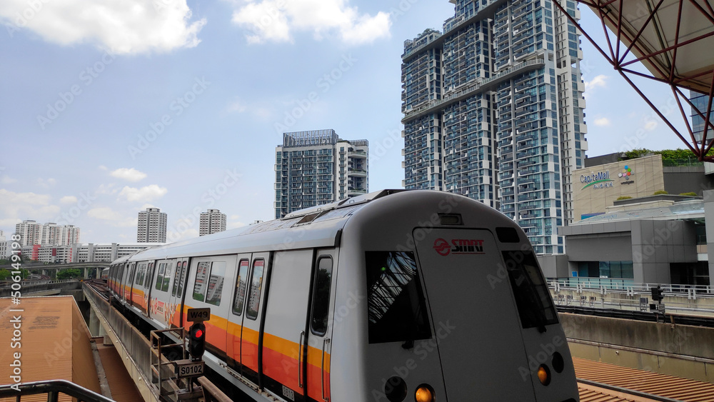 Singapore Mass Rapid Transit MRT Train approaching Jurong East station ...