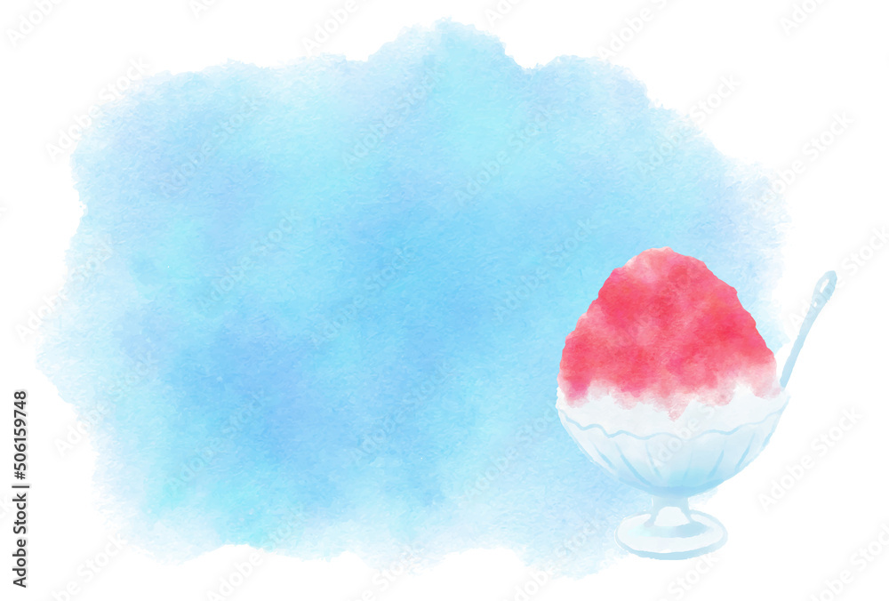 summer vector background with Japanese shaved ice dessert in watercolor ...