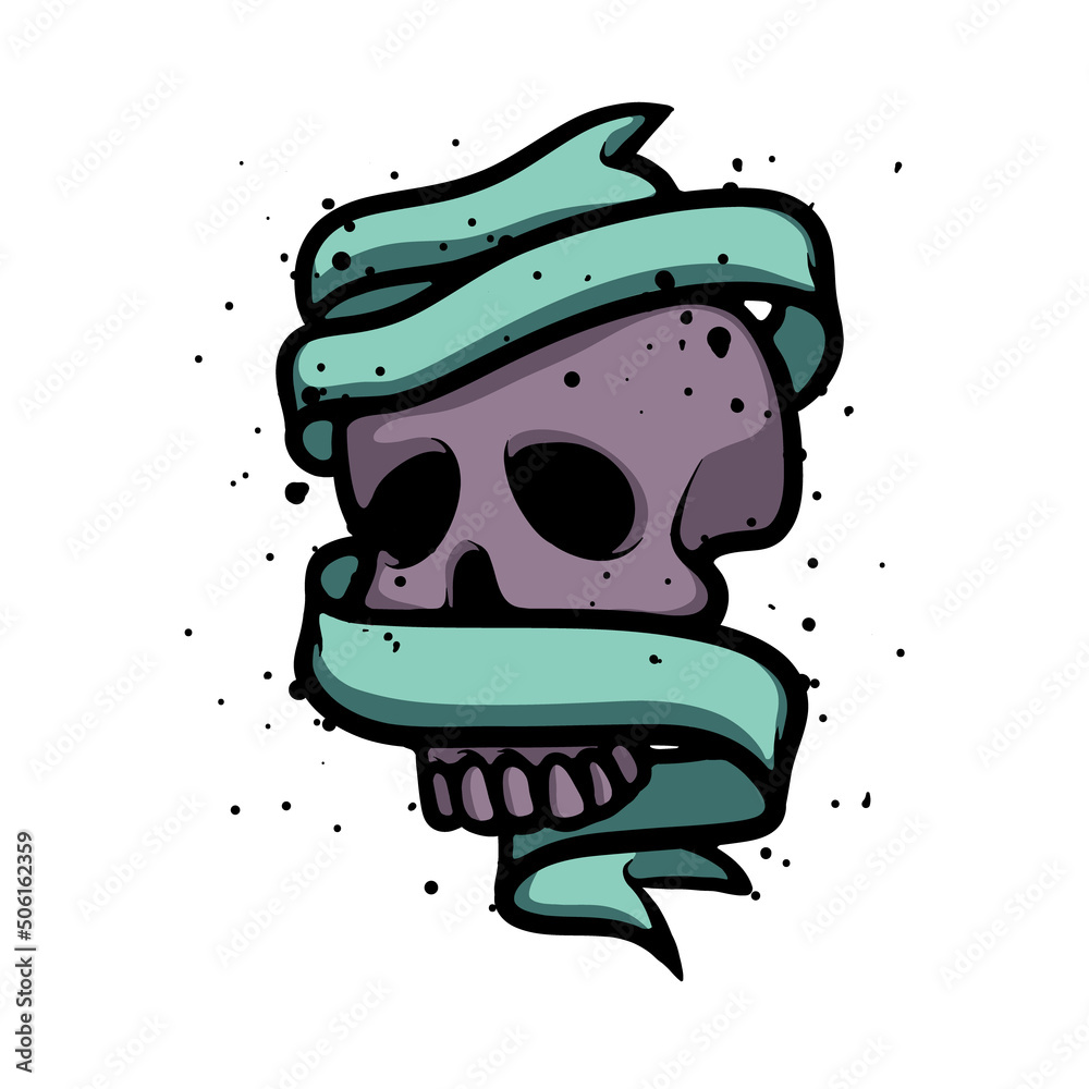 Skull with ribbon cartoon vector illustration Stock Vector | Adobe Stock