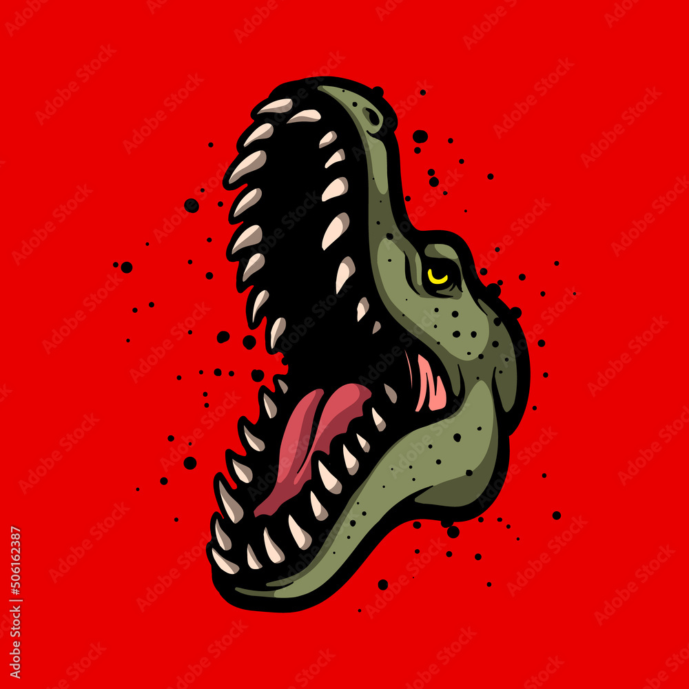 T-rex head roaring vector illustration. Prehistoric animal drawing ...
