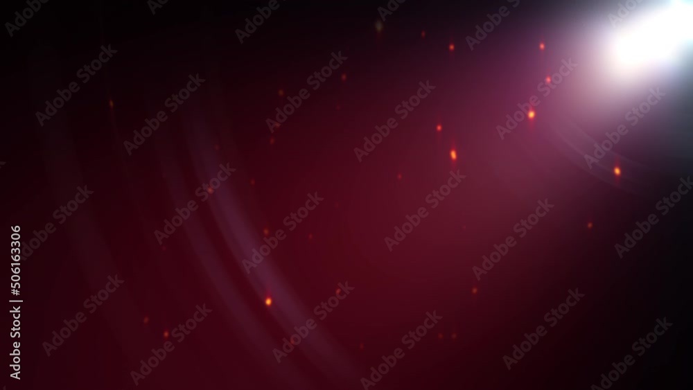 Loop of top right optical shine lens flares light with particles flow ...