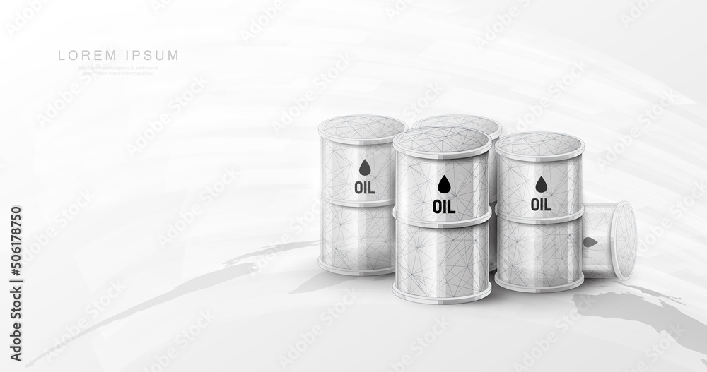 Oil barrel on World map. 3D Oil barrel in Low polygon, wireframe style ...