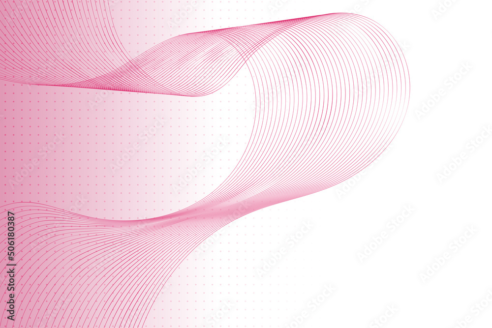 Pink abstract wave lines flowing on a white background with a dot ...
