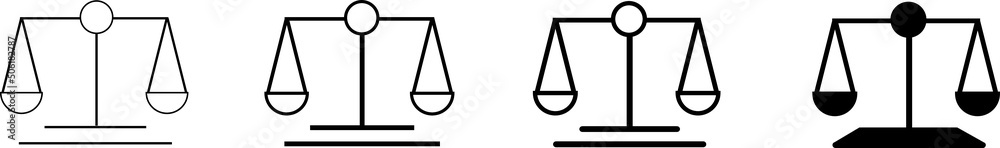Scale icon. Scales of justice flat icon set. Vintage scale in balance ...