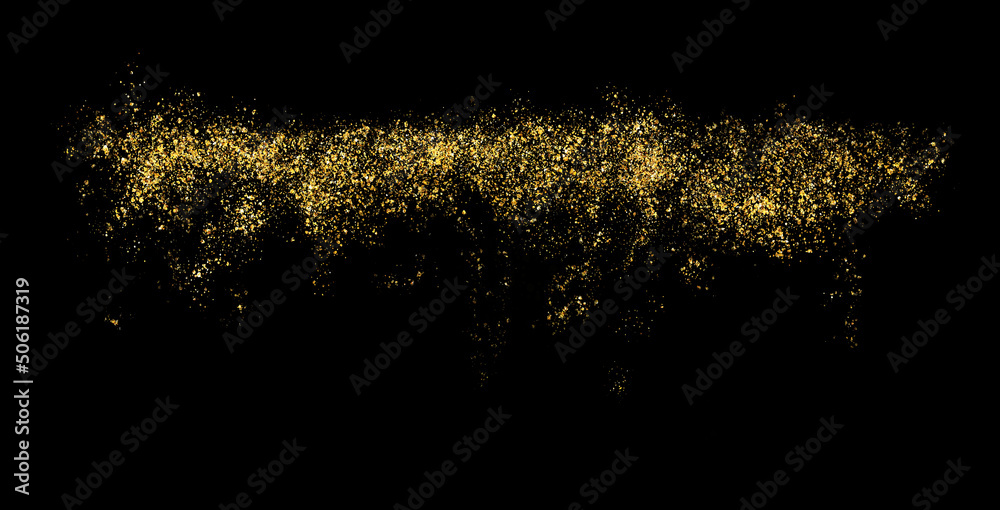 Golden color dust splash. Particles burst with golden texture for ...