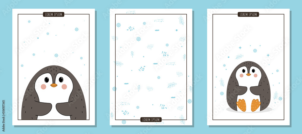A set of postcards with a cute penguin, a set of postcards with polar ...