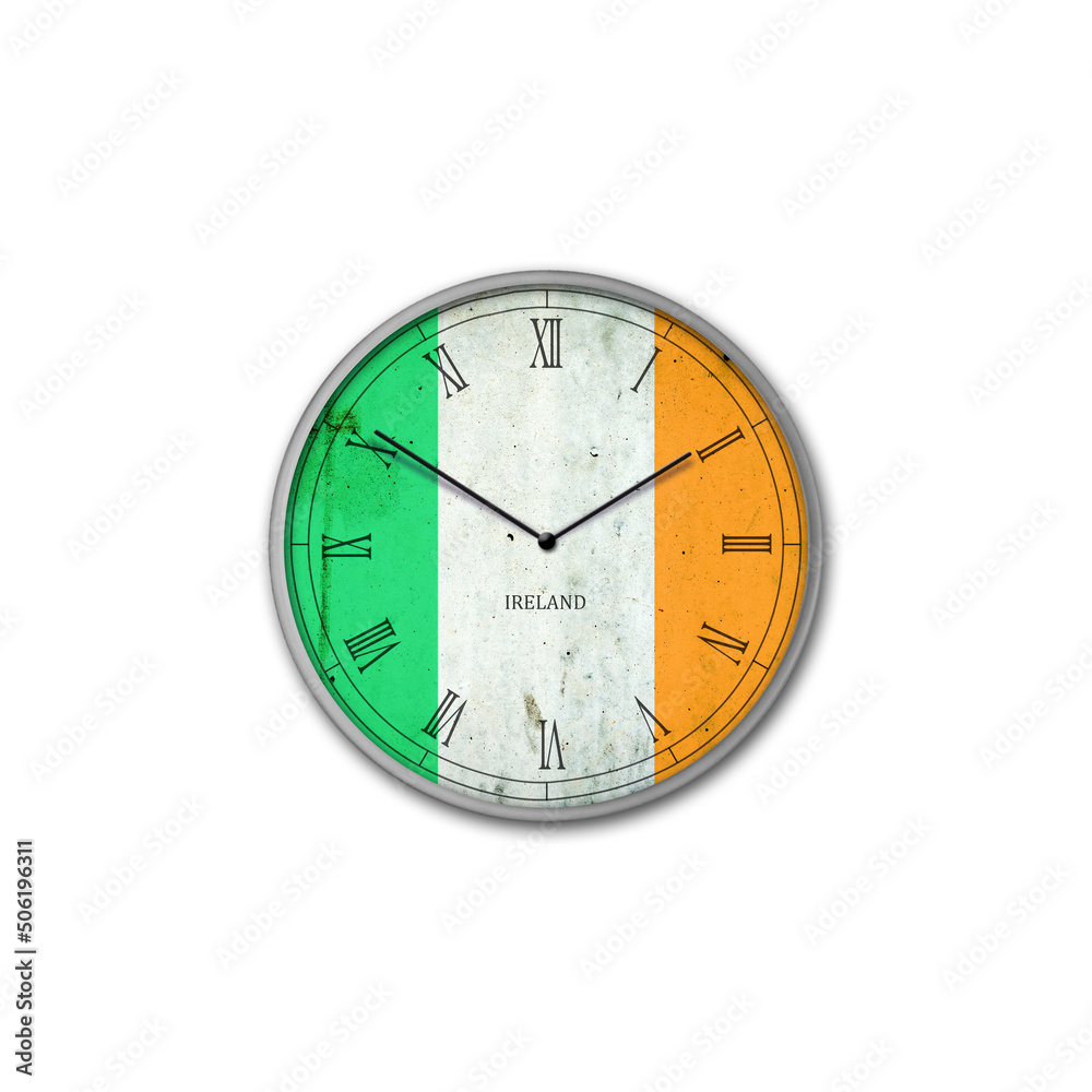 Wall clock in the color of the Ireland flag. Signs and symbols ...