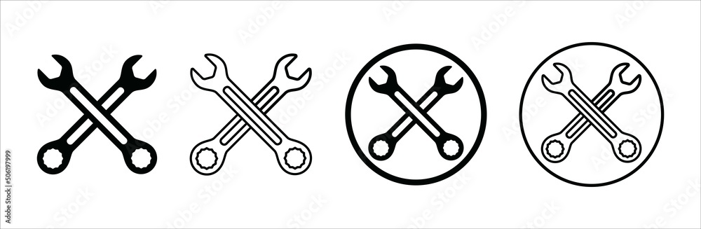 Wench icon set. Crossed wrench tool with ratchet vector icon set ...