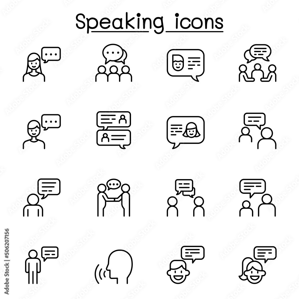Speaking icon set in thin line style Stock Vector | Adobe Stock