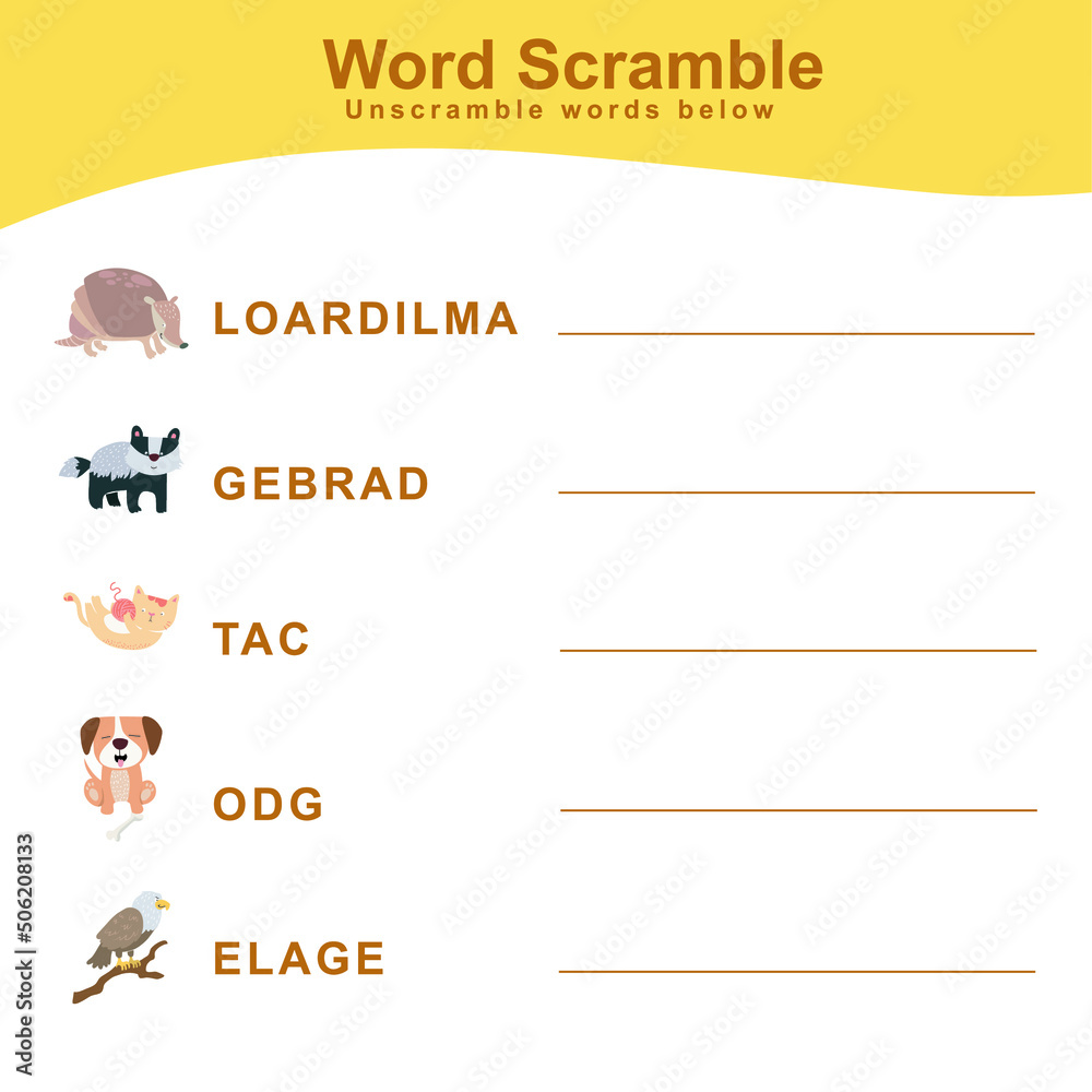 Animals Spelling Word Scramble. Spelling words worksheet. Educational ...