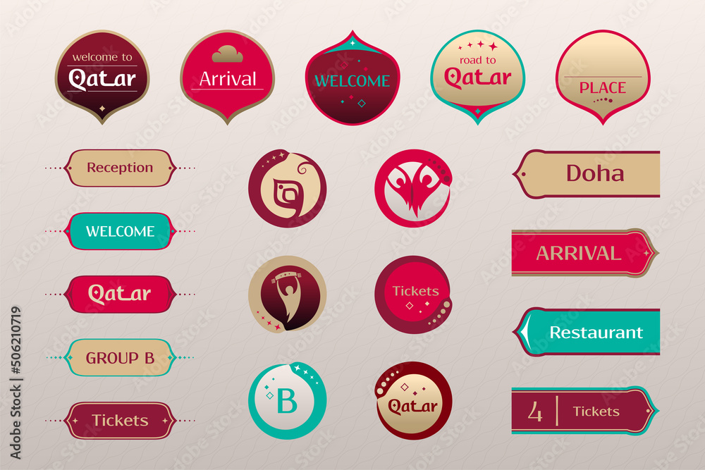 World of Qatar, set of icons, buttons, frames, arrows, vector templates ...