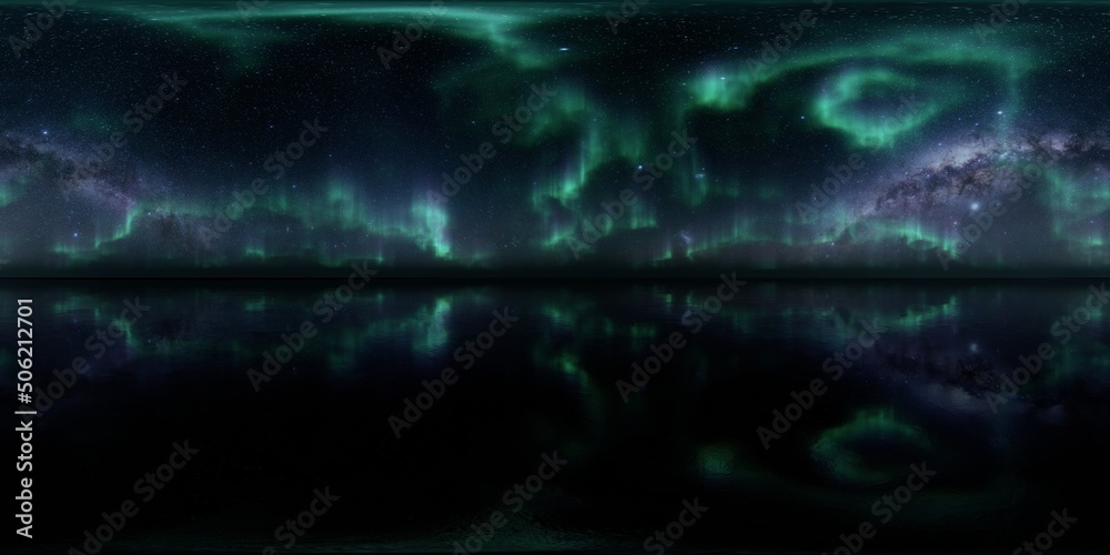 HDRI - Ice terrain with Aurora Borealis on the sky 48 - Panorama Stock ...