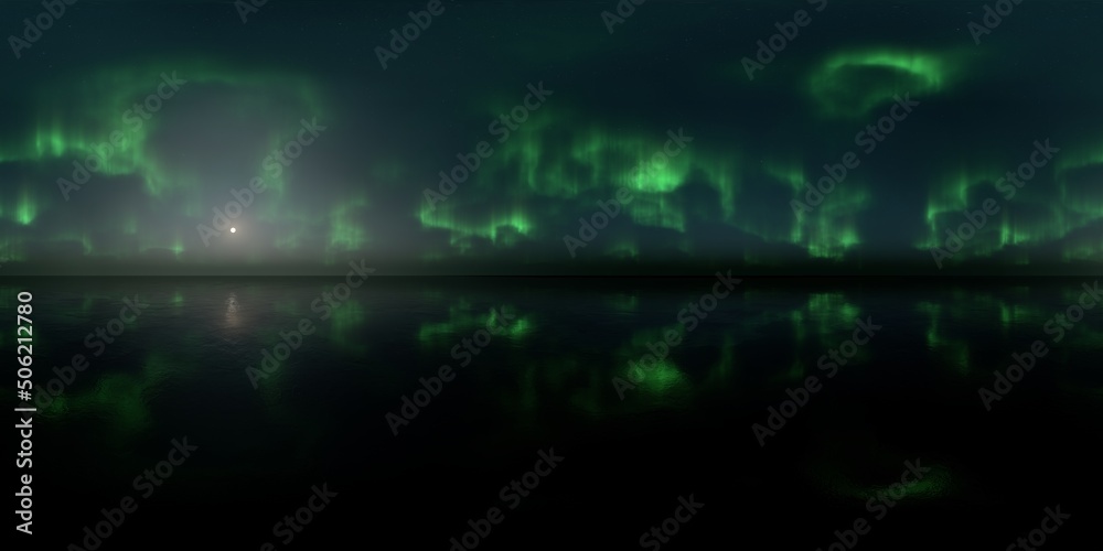 HDRI - Ice terrain with Aurora Borealis on the sky 13 - Panorama Stock ...
