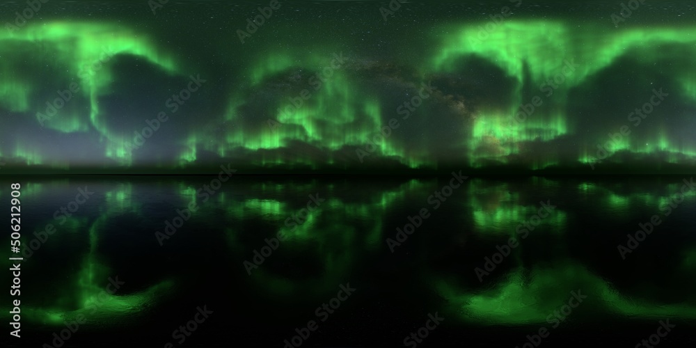 HDRI - Ice terrain with Aurora Borealis on the sky 32 - Panorama Stock ...