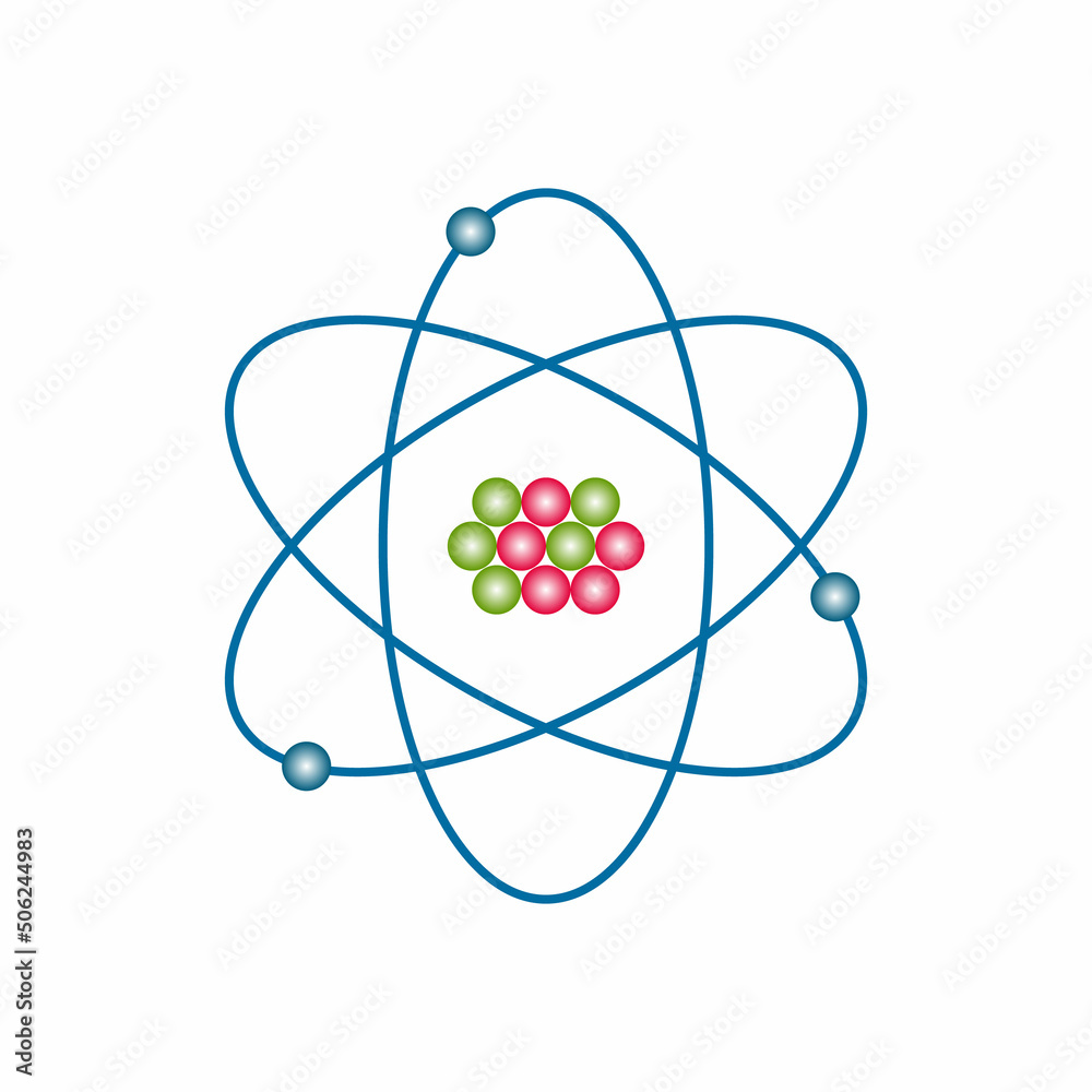 atom structure model. nucleus of protons and neutrons. orbital ...