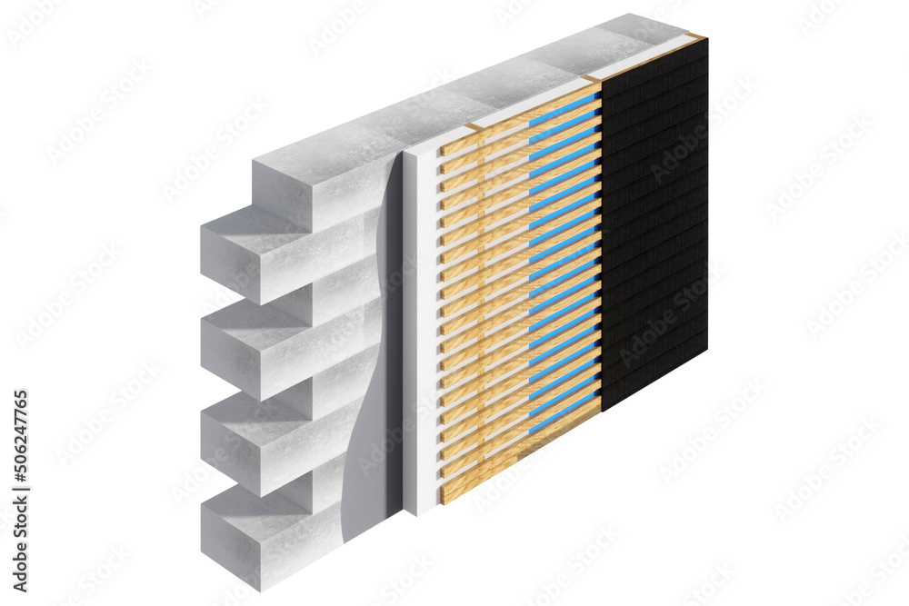 Various layers of the building structure of the wall made of gas ...