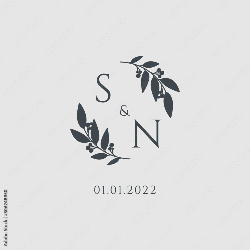 Letter SN elegant wedding monogram logo design Stock Vector | Adobe Stock