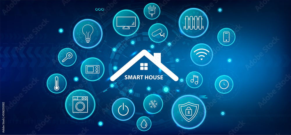 Smart home banner web icon. Smart Home Control Systems. Outline set of ...