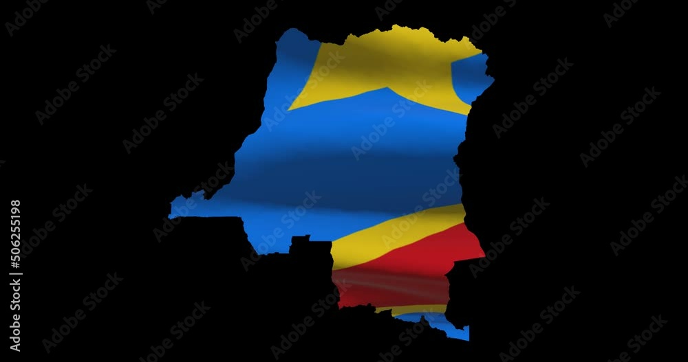DR Congo national flag on map outline, waving animation. 4K alpha ...