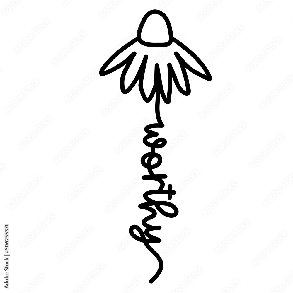 Daisy Flower with Word Family. Simple Doodle Line Drawing Art style ...