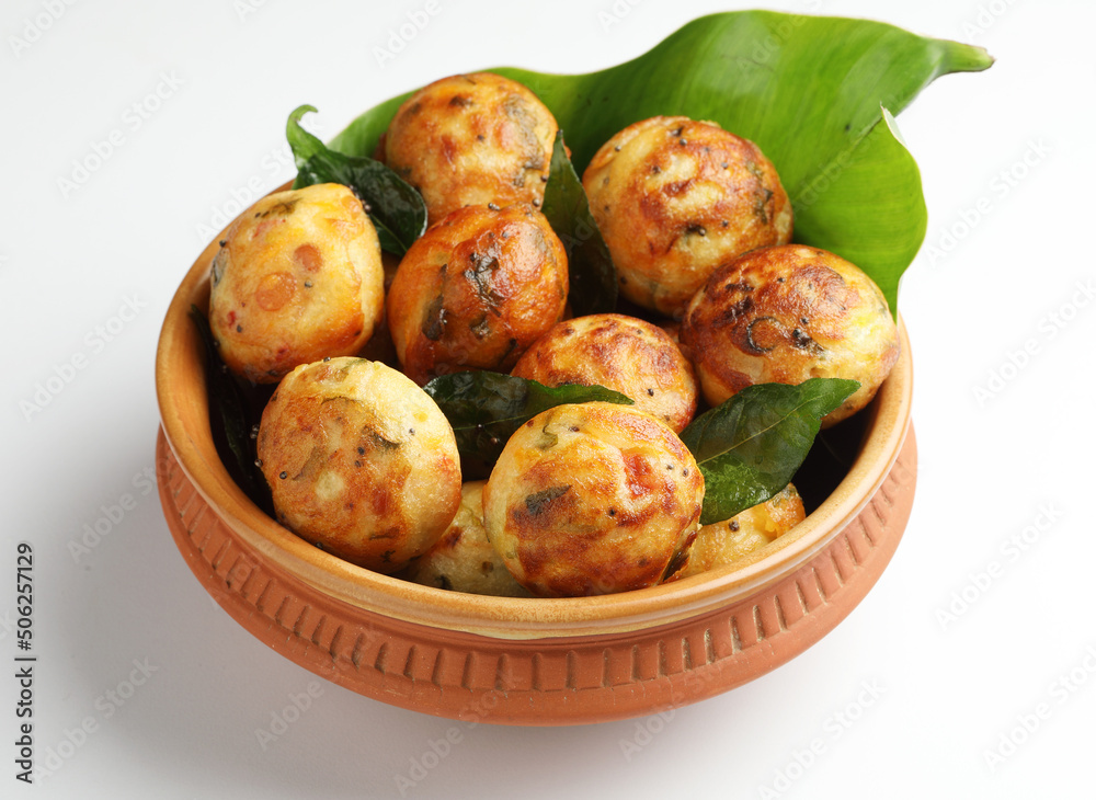 Kuzhi Paniyaram served with coconut chutney and sambar- South Indian ...